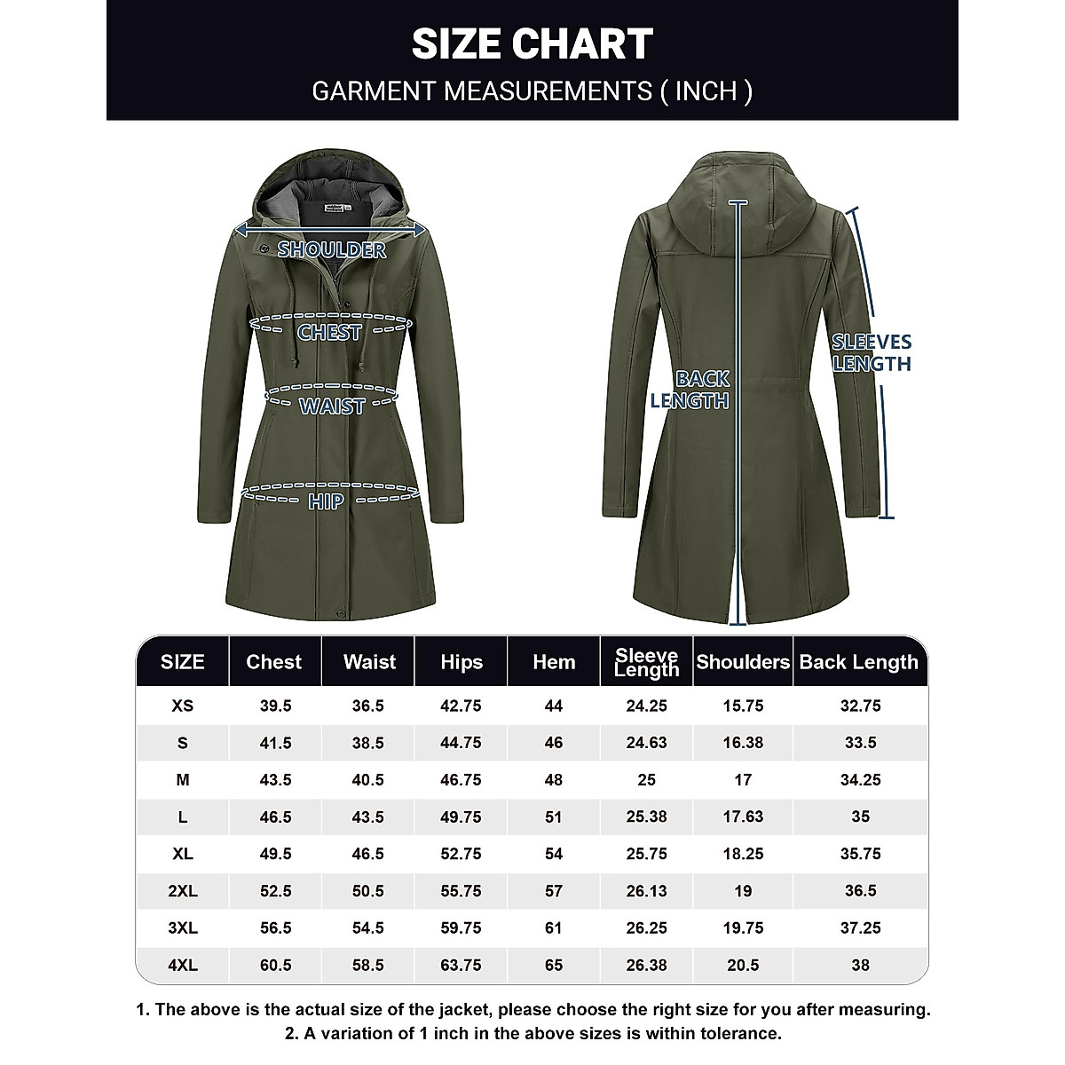 Outdoor Ventures Women's Lightweight Waterproof Fleece Lined Hooded Softshell Rain Jacket, Warm Windbreaker Long Coat