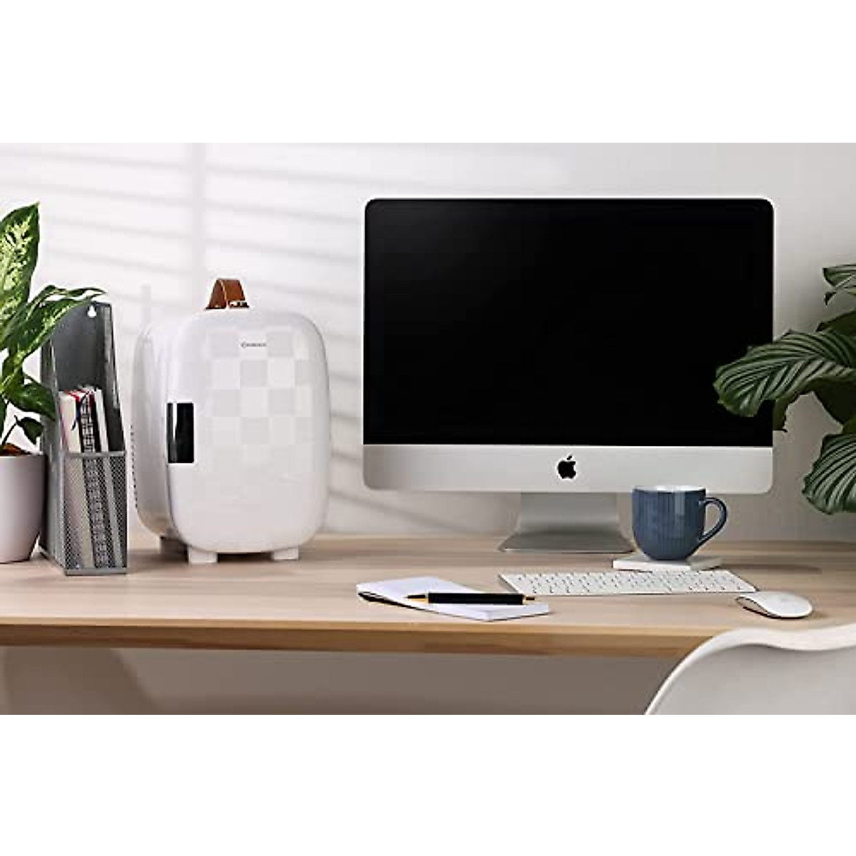 Subcold Pro6 Luxury Mini Fridge Cooler 6 Litre / 8 Cans AC & Exclusive USB Power Option Small Portable Fridge For The Office, Bedroom, Car, Skincare & Cosmetics Chequer White