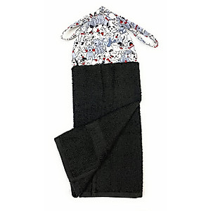 Gift for Puppies Dogs Puppy Lovers Grey Gray Black with Red Ties On Stays Put Black Kitchen Bathroom Hanging Loop Hand Dish Towel