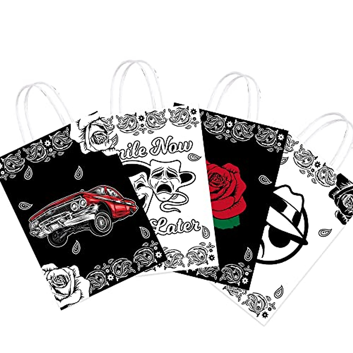 Nuwontun 16pcs Cholo Party Bags with Handles for Early 2000s Old School Themed Teens Lowrider Party Supplies Goody Treat Candy Bags cholo theme party decorations