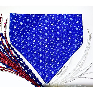Shark Dog Co | Blue Stars with Glitter | Slip-on, Scrunchie Dog Bandana | No Tying or Collar Necessary | Machine Washable (XL)