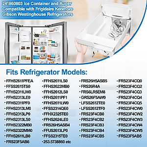 Upgraded 241860803 Refrigerator Ice Bucket Compatible with Frigidaire Ice Maker Replacement Ice Bin Container Auger Assembly AP4300918 LFSS2612TF0 FFSS2615TS0 FFHS2611PFEA LFSS2612TE0 Ice Maker Parts
