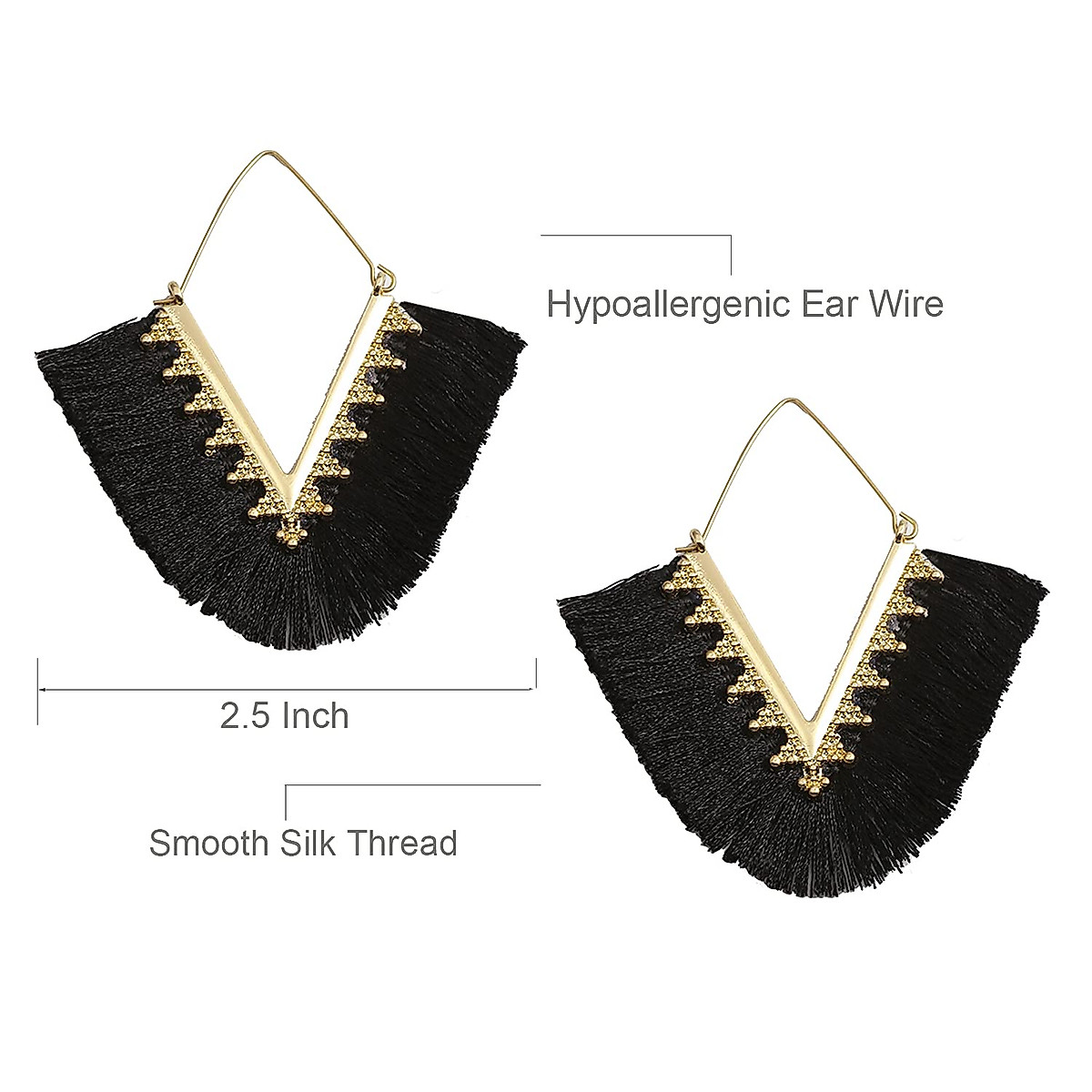Statement Tassel Earrings, Delicate Bohemian V Shap Tassel Hoop Earring Elegant Fringe Drop Dangle Earrings for Women