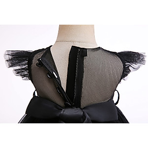 Weileenice Black Flower Baby Girl Tulle Dress 6M/ 6-12 Flutter Sleeve Sheer Back Newborn Girls 1st Birthday Party Wedding Outfit Lace Bow Headband Toddler Photo Shoot Formal Tutu Dresses Christmas