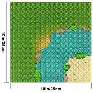 Feleph 4 Pieces Classic Baseplate with River and Grassland Pattern Base Plates for Building Blocks Mat 10 x 10 Inches Compatible with Major Brands