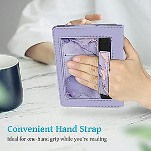 Fintie Stand Case for 6" All-New Kindle (2022 Release) - PU Leather Cover with Card Slot & Hand Strap for Kindle 2022 11th Generation Model No. C2V2L3 (NOT fit Paperwhite or Oasis), Lilac Marble