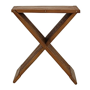 Bare Decor Rocco Folding Stool in Solid Teak Wood, Brown, 17 Inch