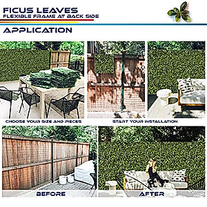 Windscreen4less Artificial Faux Ivy Leaf Decorative Fence Screen 20'' x 20" Boxwood/Milan Leaves Fence Patio Panel, Ficus 7 Pieces