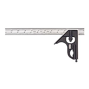 Starrett Steel Combination Square with Square Head - 12" Blade Length, Forged and Hardened Steel Heads, Reversible Lock Bolt, Scriber, 4R Graduation Type - C33H-12-4R