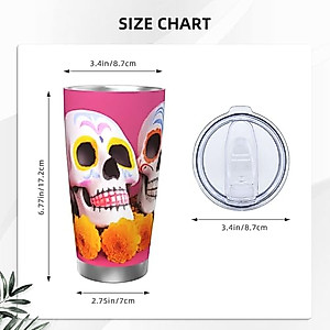 EKPRAVDKTF Floral And Skull 20oz Insulated Stainless Steel Tumbler With Lids And Straws, Double Wall Vacuum Travel Coffee Mug, Thermal Cup For Cold & Hot Drinks, Reusable Metal Straw & Brush