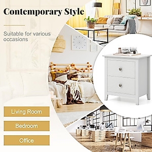 Giantex White Nightstand, Modern 2 Drawers Night Stand with Handles, Sofa Side Table with Sturdy Legs for Small Spaces, College Dorm, Kids’ Room, Wooden Bedside Table for Bedroom, White (1)