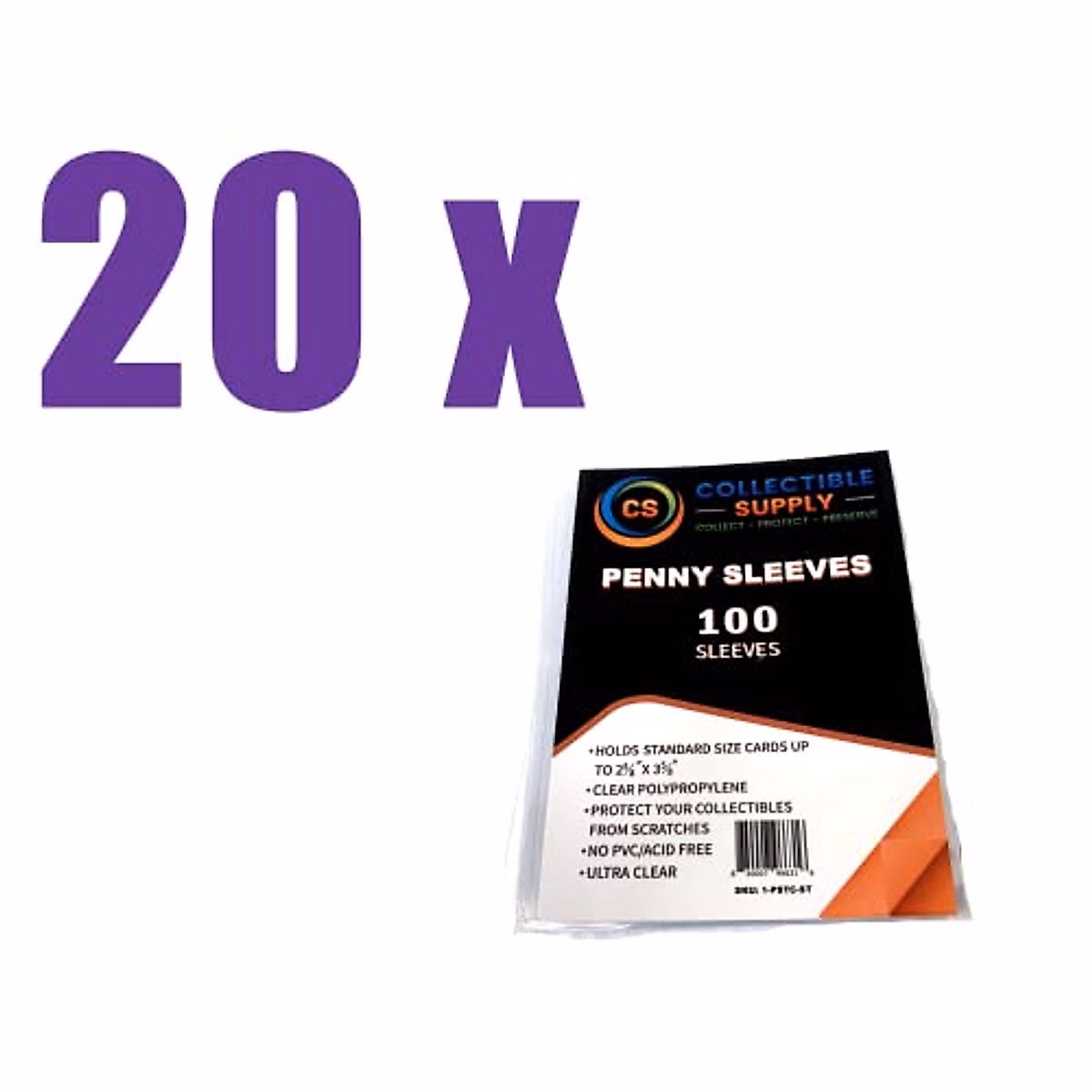 20 Pack Collectible Supply Penny Sleeves 100 Ct. Standard Size (2000 Total Sleeves) Trading Gaming Card Storage & Protection