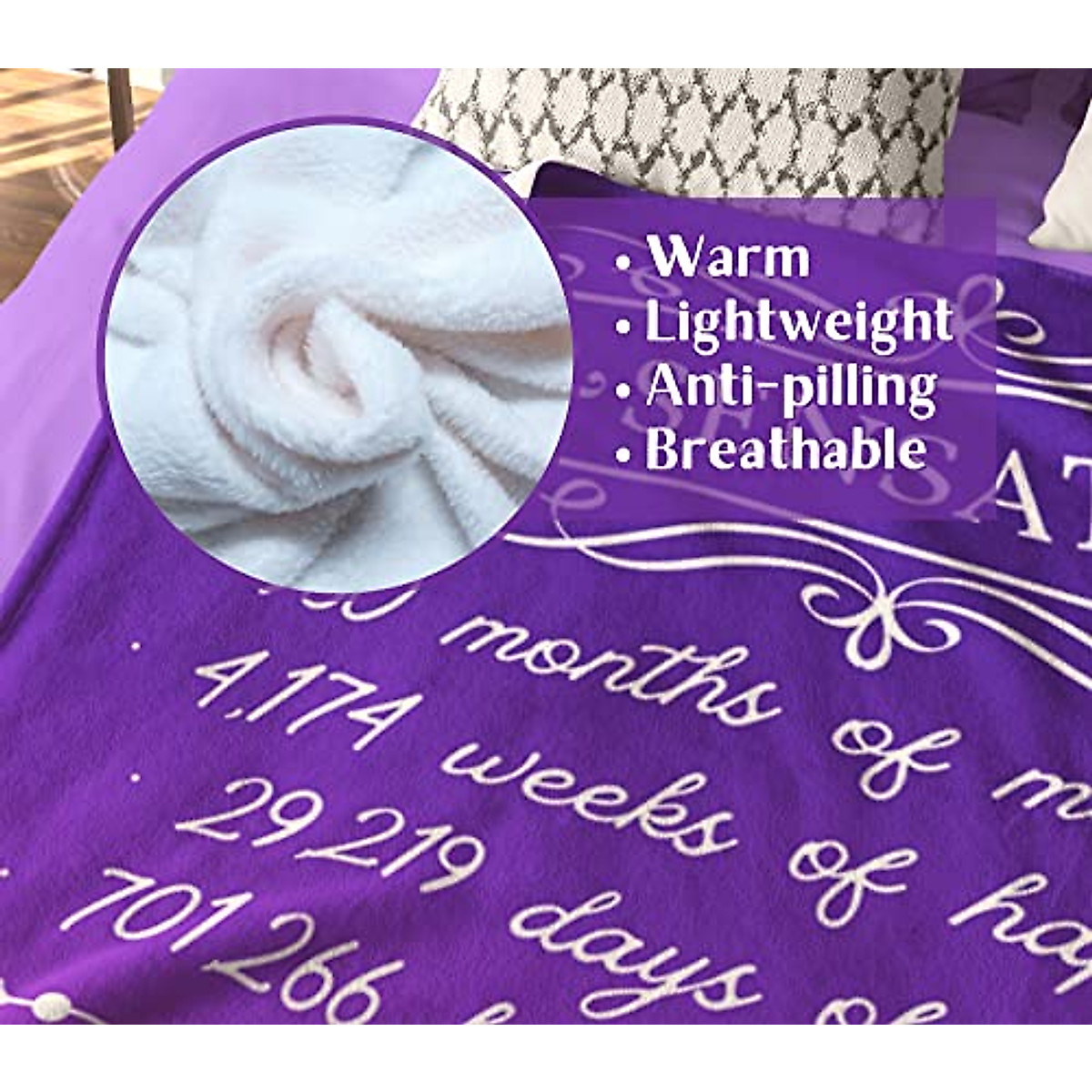 InnoBeta 80th Birthday Gifts for Women, Birthday Presents for 80 Year Old Women - 80 & Sensational - Grandma, Greatgrandma, Mom, Aunt, Sister - Flannel Throw Blanket - Purple, 50"x 65"