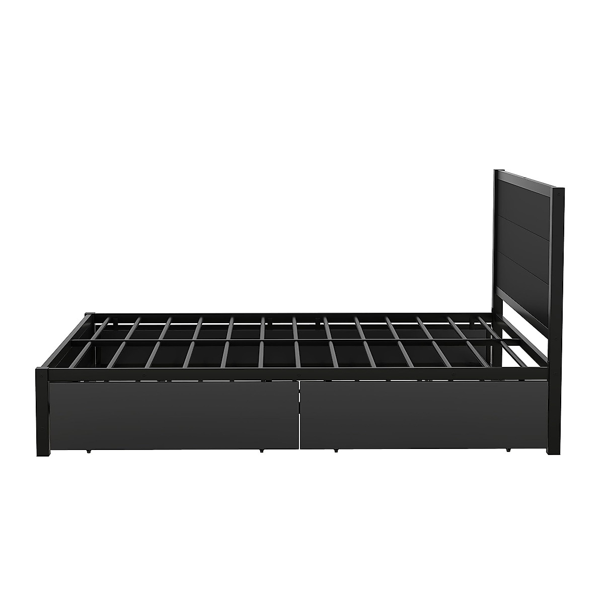 Lifeand Queen Size Storage Platform Bed with Twin Size Trundle and 2 Drawers, Black