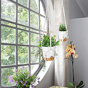 GARDIFE Hanging Planters for Indoor Plants,5Pcs Hanging Basket for Indoor Boho Home Decor,Macrame Plant Hanger,35 Inches,29Inch,23Inch, Ivory,Self Watering Planters, 7/6.5/6/5.5/5 Inch,White&White