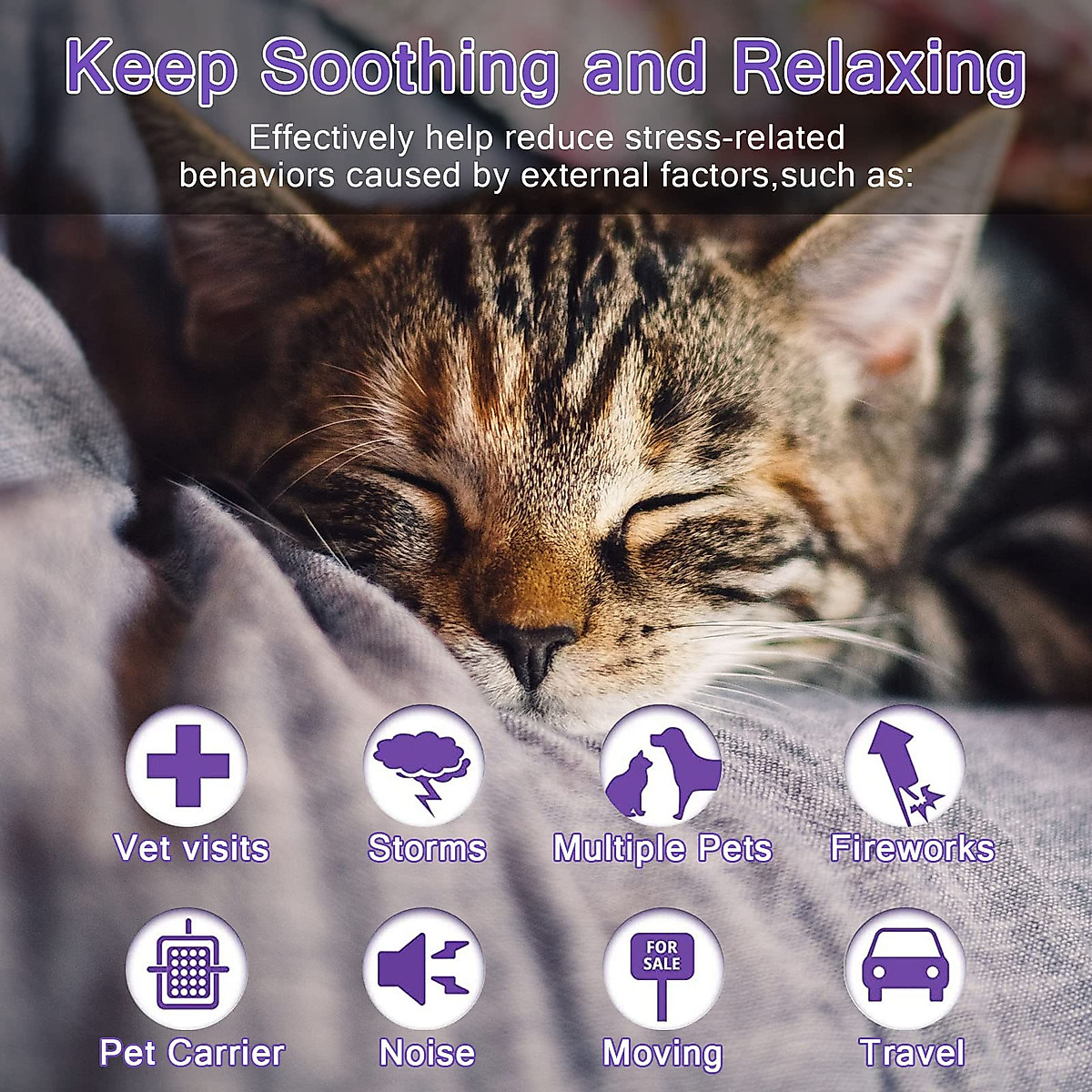 2 Pack Cat Calming Collar for Cats Pheromone Collar Efficient Relieve Reduce Anxiety Stress Pheromones, Calm Relaxing Comfortable Collars, Adjustable Breakaway Design (Purple)