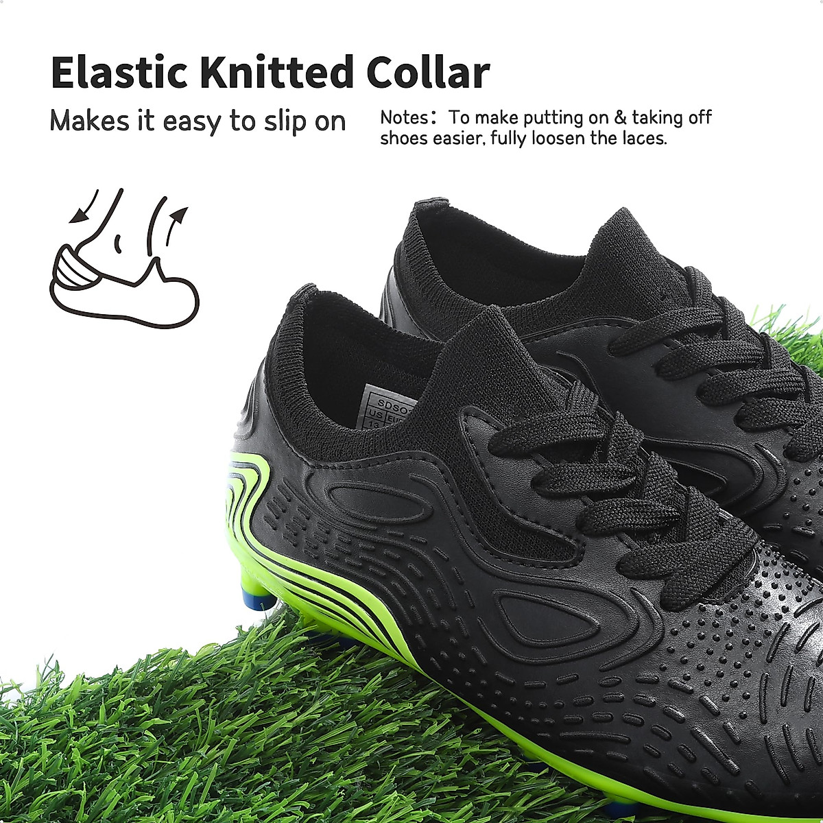 DREAM PAIRS Boys Girls Soccer Cleats Kids Football Shoes for Little/Big Kid,Size 4 Big Kid,Black/Neon Green,SDSO2304K