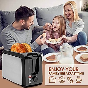 Toaster 2 Slice Stainless Steel Toaster Two Slice Toaster with Removable Crumb Tray Toaster Wide Slot Toasters 2 Slice Best Rated Prime with 7 Bread Shade Settings and Bagel, Defrost, Cancel Function for Bread (Black-2P)