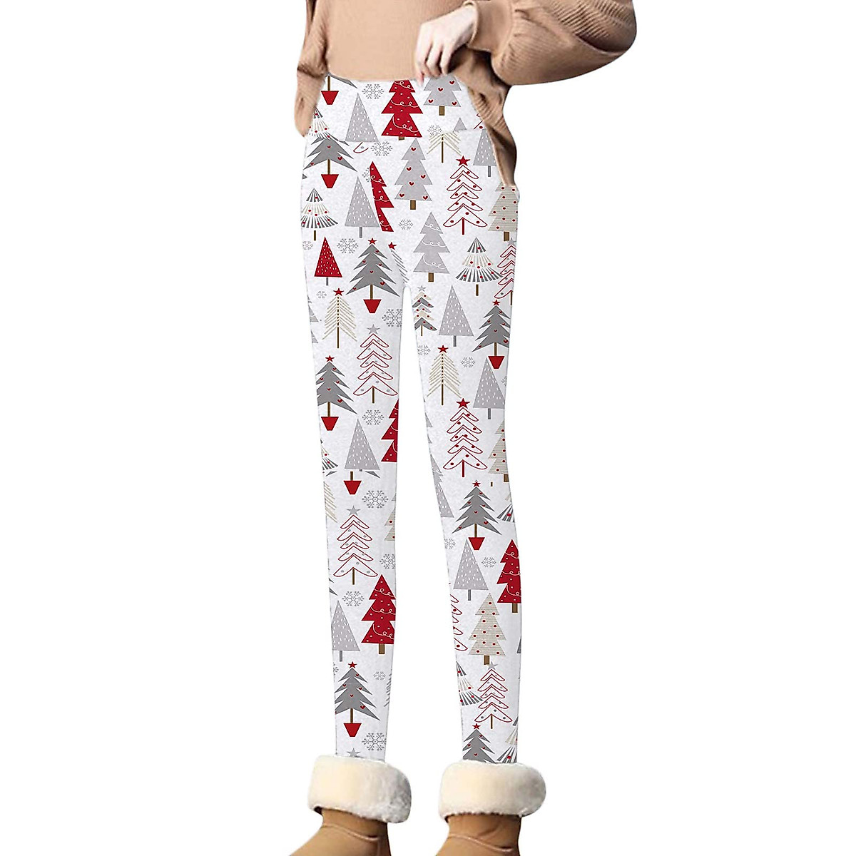 ZDDO Christmas Women's Winter Fleece Lined Leggings, Funny Xmas Gprahic High Waist Thick Warm Tights Thermal Yoga Pants Women Clothing Baggy Sweatpant Joggers Track Sports Workout Gym Fitness Loose