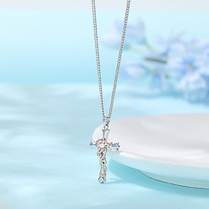 ACECHA Cross Necklace for Women-Dainty Faith Cross Pendant Necklace with Heart Flower Birthstone Jewelry for Mom Women Gifts, Birthday Anniversary