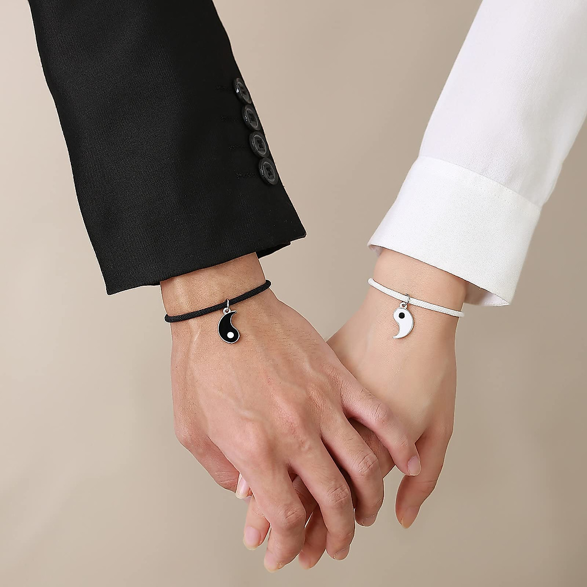 TempBeau Couple Friend Yin Yang Bracelet - Adjustable Friendship Bracelets for 2, Matching Heart Charm, Promise Jewelry Gifts Set for Women Men BFF