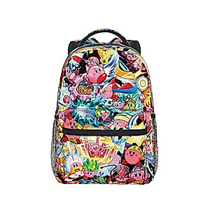 Mayeec Unisex Kir-By Laptops Backpack Bookbag, Lightweight School Bag for Men Women Boys Girls, Black