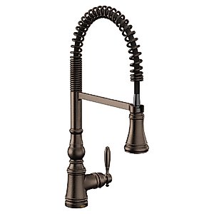 Moen Weymouth Oil Rubbed Bronze One Handle Spring Pulldown Kitchen Faucet, Farmhouse Kitchen Sink Faucet with Power Boost for a Faster Clean, S73104ORB