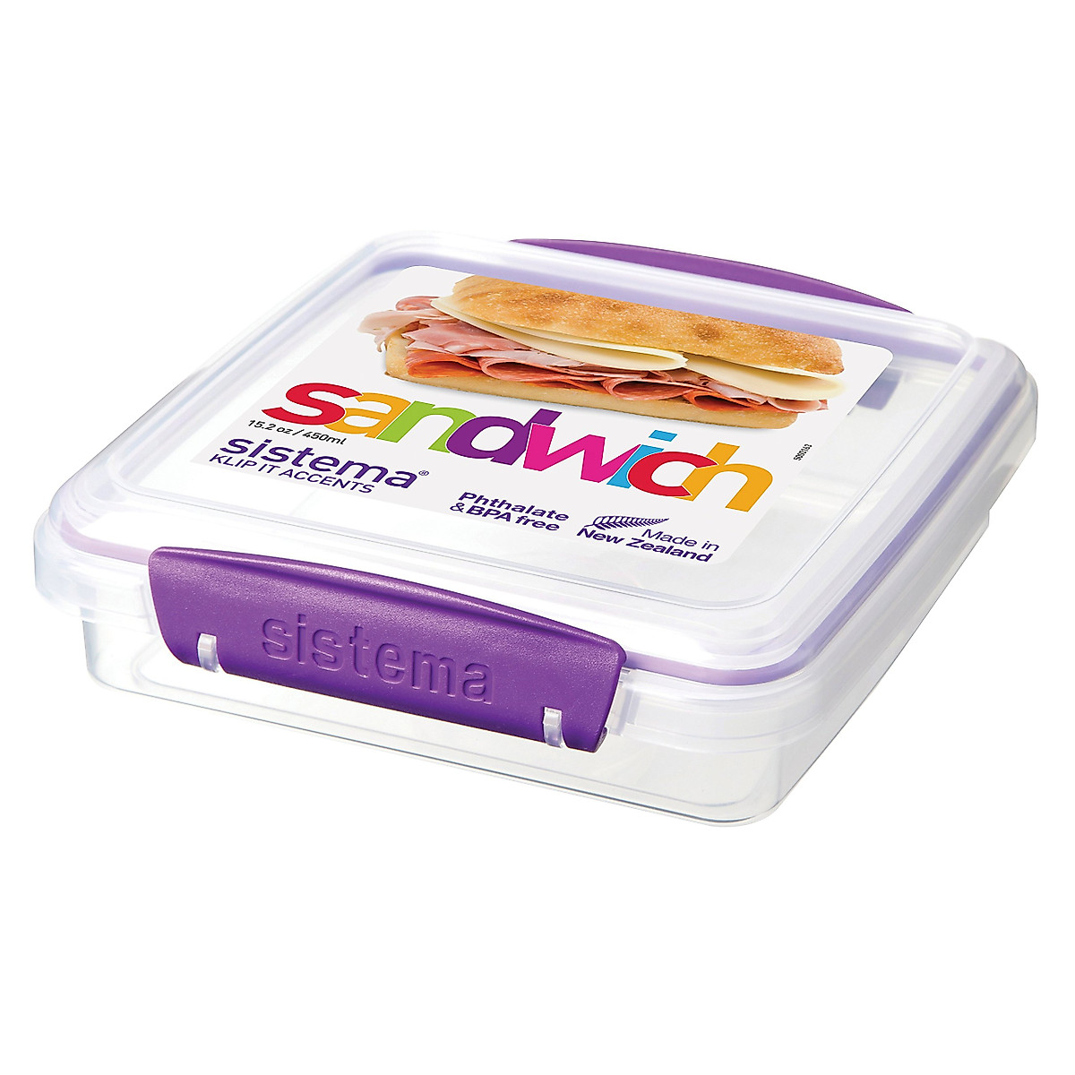 Sistema KLIP IT Accents Collection Sandwich Box Food Storage Container, 15.2 oz./0.5 L, Color Received May Vary