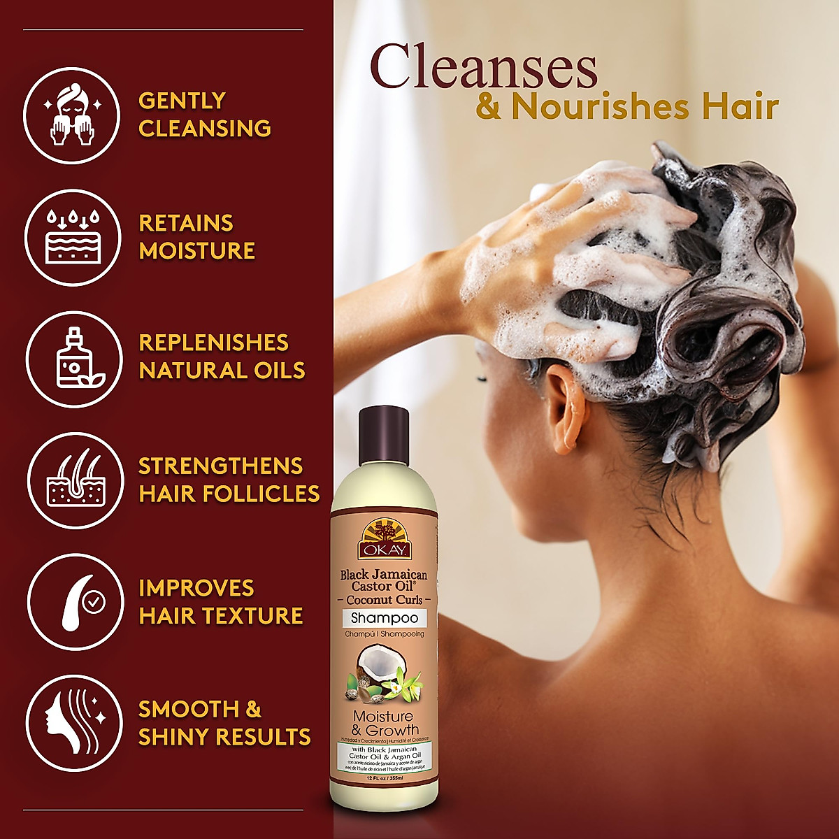 OKAY BLACK JAMAICAN CASTOR OIL and COCONUT SHAMPOO 12.oz / 355ml