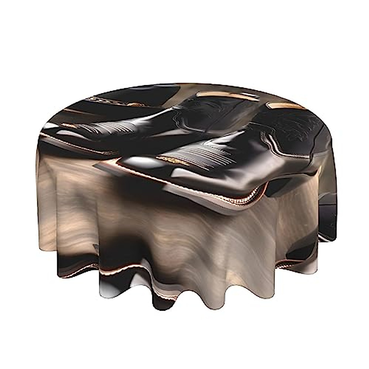 FRESQA Cowboy Black Hat Western Boots Round Tablecloth 60 NCH,Waterproof Washable Kitchen Dining Room Round Tablecloth