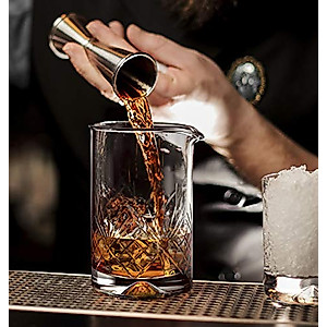 MOFADO Crystal Cocktail Mixing Glass Set - 5 Piece - 18oz 550ml Thick Bottom Crystal Mixing Glass, Spoon, Jigger, Strainer & Muddler - Professional Quality - Makes a Great Gift 