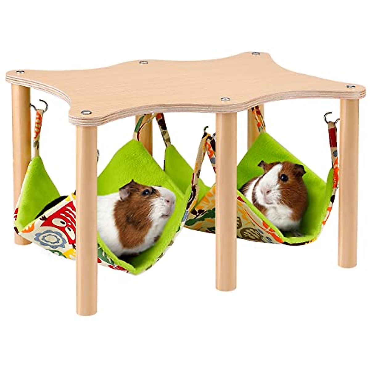 MEWTOGO Guinea Pigs Hammock with Natural Wooden Stand, Safe and Durable Hanging Hammock Bed for Piggies Chinchilla Guinea Pigs Rat Hamster Bunny Ferrets Hiding Sleeping