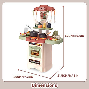deAO Kitchen Toys for Kids Kitchen Playset Toy with Sounds and Lights Role Playing Game Pretend Food and Cooking Playset,26 PCS Kitchen Accessories Set for Girls Boys Kids