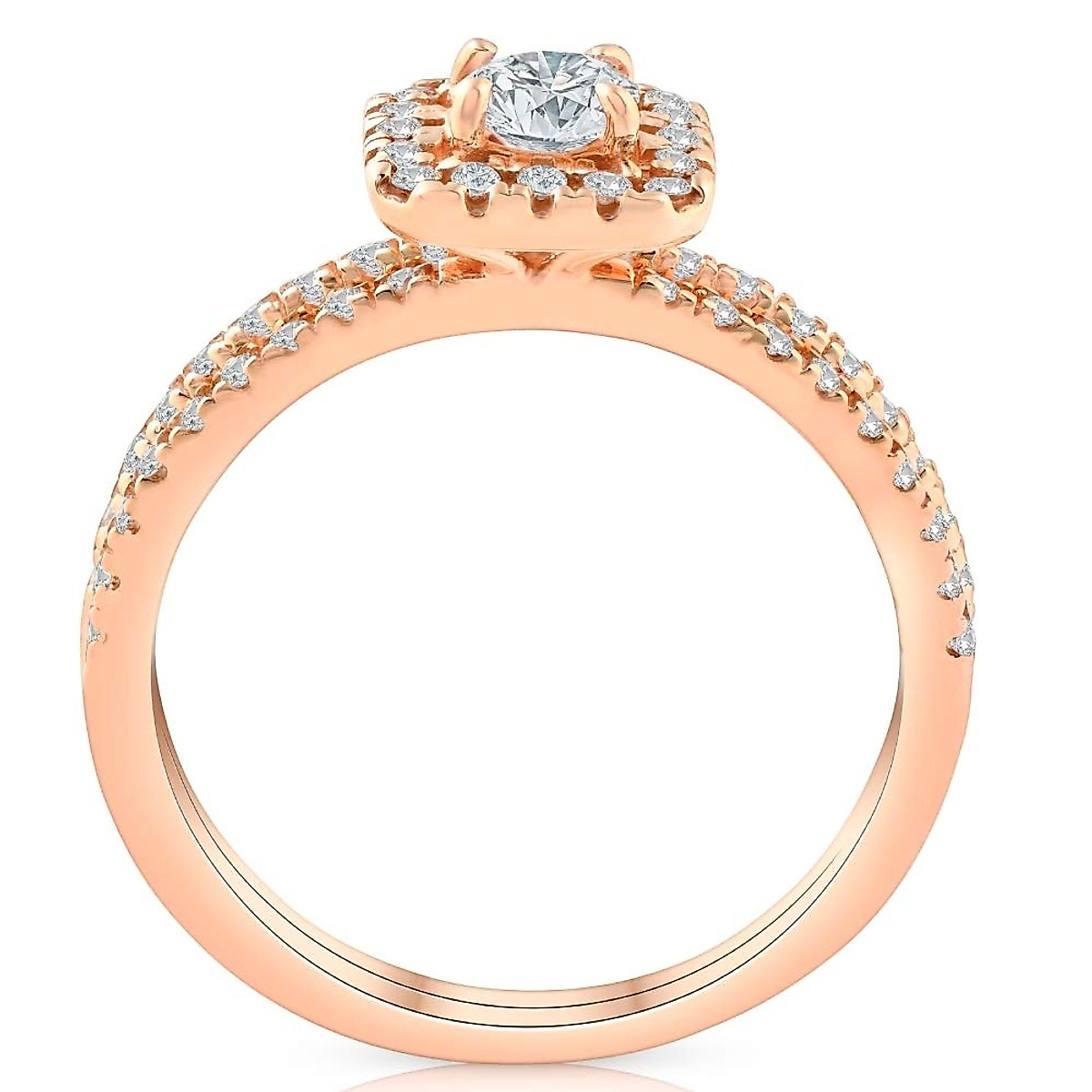5/8 Ct TDW Diamond Cushion Halo Engagement Wedding Ring Set Rose Gold - Size 4