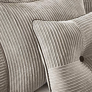 Madison Park Cozy Comforter Set Casual Blocks Design All Season, Matching Bed Skirt, Decorative Pillows, King (104 in x 92 in), Dallas Taupe/Brown, 7 Piece