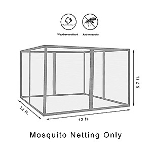 Sunshine Outdoor Replacement Gazebo Mosquito Netting 4 Panels with Zipper for Garden Patio Backyard (12'x12', Coffee)(Netting Only)