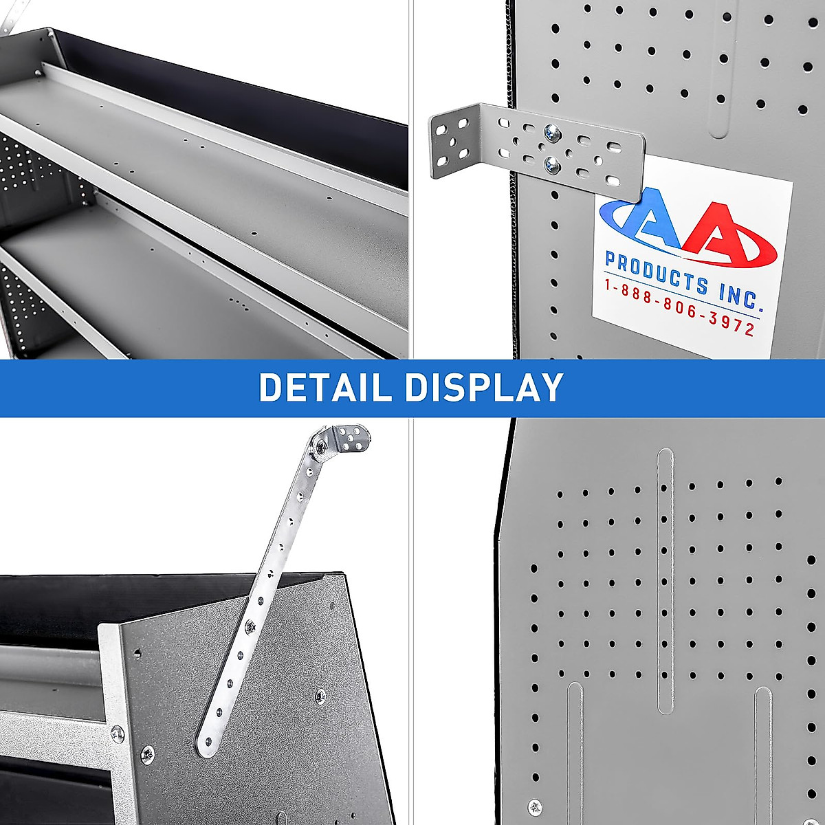 AA Products SH-6005(3) Steel Mid/High Roof Van Shelving Storage System Fits Transit, NV, Promaster and Sprinter, Set of 3 Van Shelving Units, 52''W x 60''H x 13''D