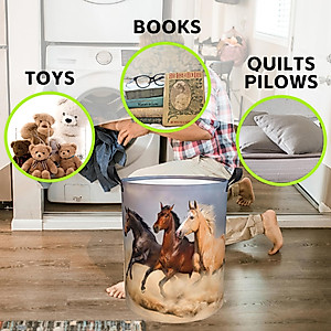 Naqiuli Horse Run Gallop in Sand Laundry Basket Foldable Laundry Hamper Waterproof Oxford Cloth Large Laundry Basket Clothes Storage Bucket Toy Organizer For Bathroom,Laundry,College 17.3 x16.5 Inch