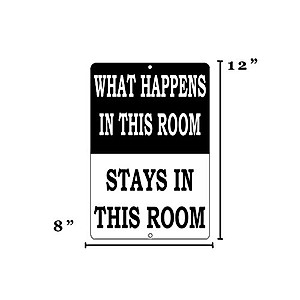 Rogue River Tactical Funny Metal Tin Sign, 12x8 Inch, Wall Décor -Man Cave Bar Home Bedroom Door What Happens in This Room Stays in This Room