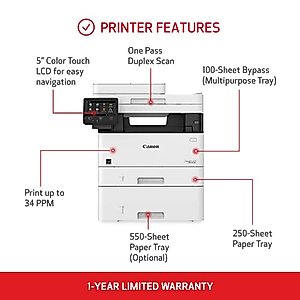 Canon imageCLASS MF452dw All-in-One Wireless Monochrome Laser Printer |Print, Copy, Scan and Fax|5" inch Color Touch LCD with One Pass Duplex Scan