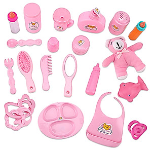 28 PCS Baby Doll Accessories Complete Car Set - Doll Feeding Pretend Playset for Kids, Girls with Magic Milk Bottles in a Storage Bag