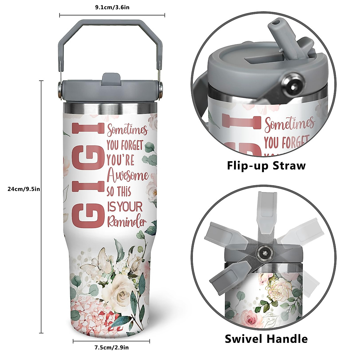 ysnifeiw 30oz Grandma Tumbler with Handle and Straw, Stainless Steel Insulated Nana Cup with Top Handle and Lid, Grandma Coofee Mug Christmas Birthday Gifts for Grammy/Gigi/Mimi