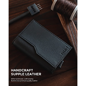 VULKIT Card Holder Wallet for Mens with ID Windows RFID Blocking Pop Up Wallet Slim Leather Wallet Holds Up to 12 Cards Men's Card Case, Black