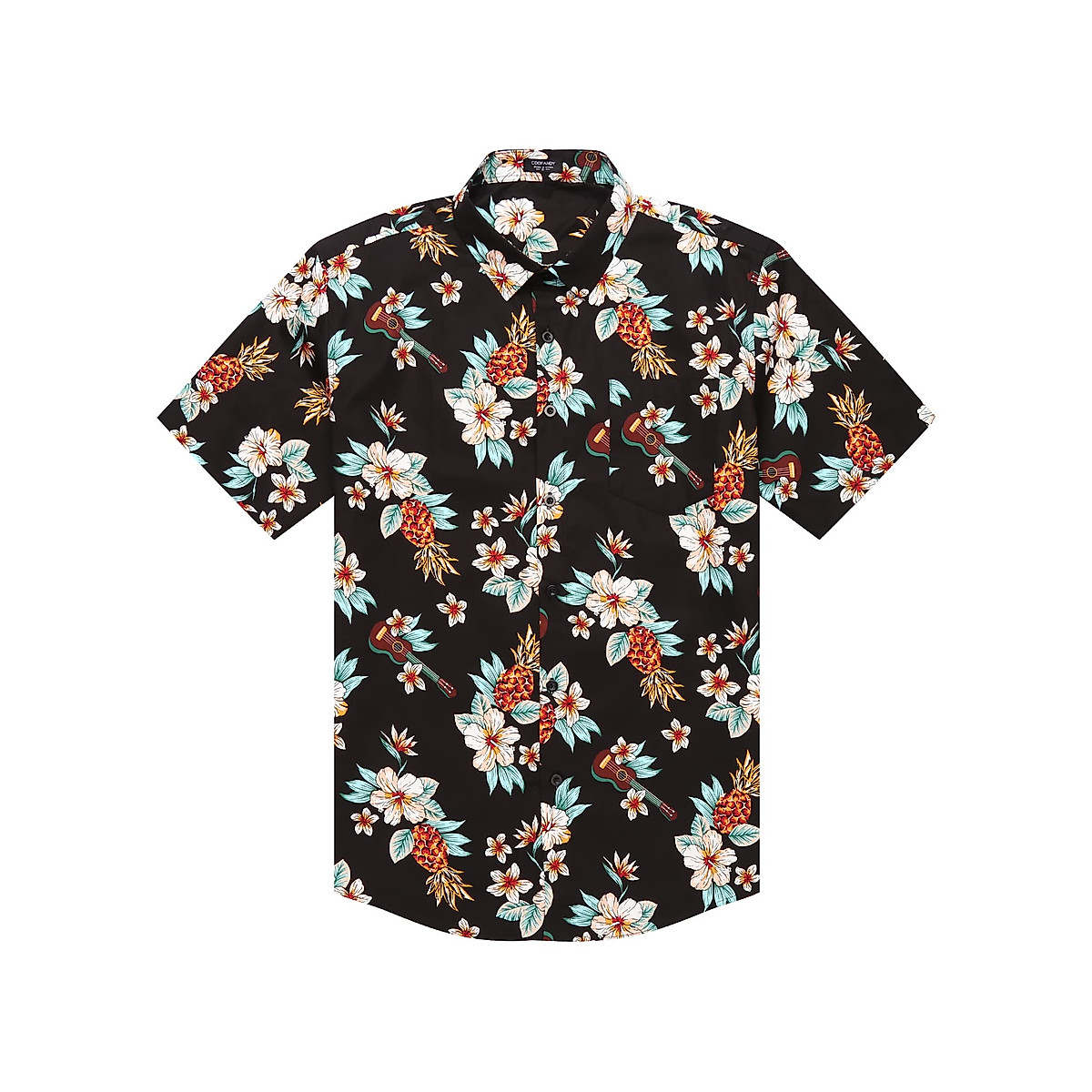 COOFANDY Men's Hawaiian Shirt Short Sleeve Casual Button Down Floral Printed Beach Shirts with Pocket Black
