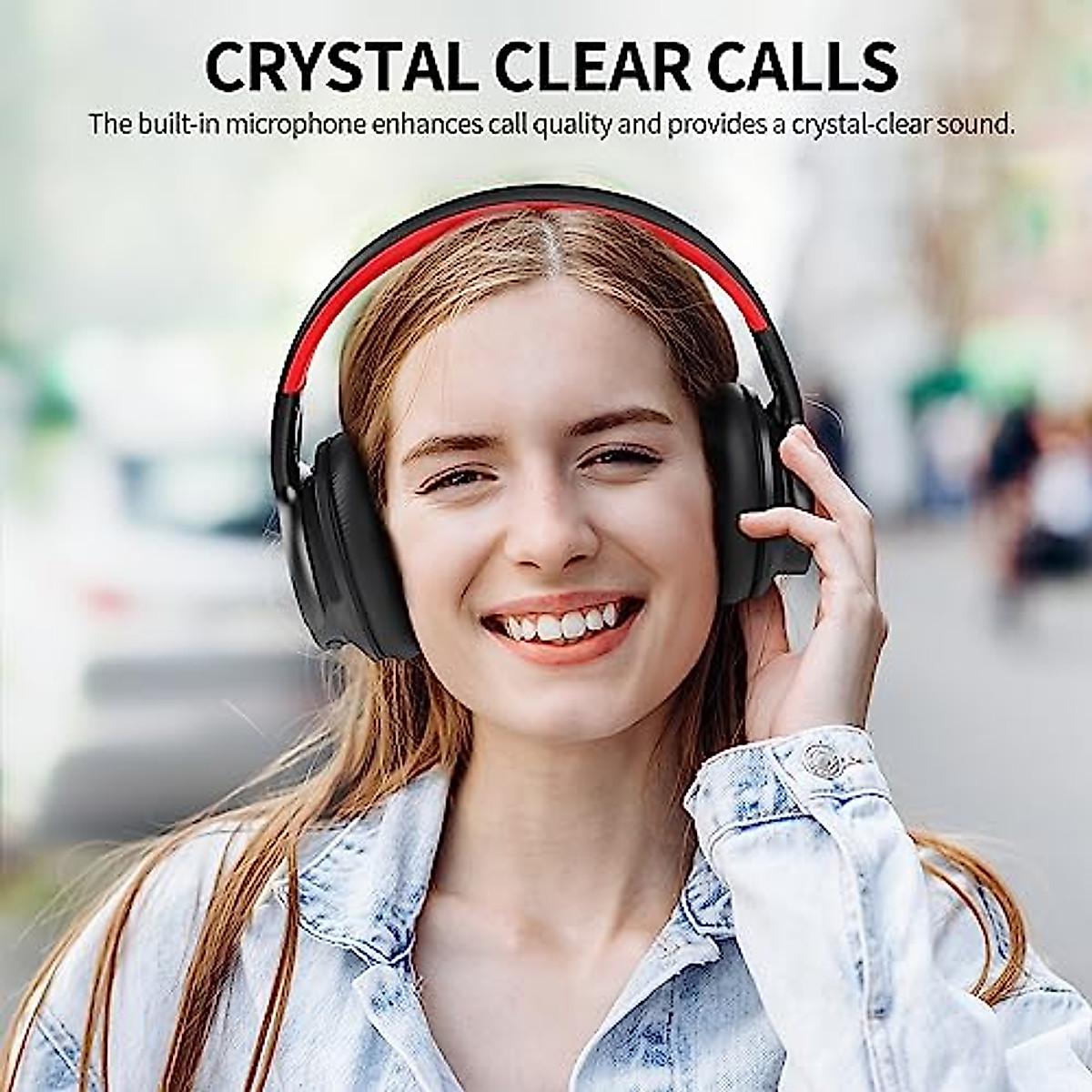 AUSDOM Bluetooth Noise Cancelling Headphones: E7 Wireless Over Ear ANC Headphones with Microphone, 50H Playtime, Hi-Fi Stereo Sound, Comfortable Earpads for Travel Work Adults, Black Red