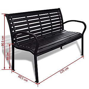 Festnight Garden Bench 49.2 Inch Steel WPC Frame Weather Resistant Slats Seat and Back Outdoor Bench for Parks School Playgrounds Colleges