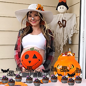 kreat4joy Halloween Gothic Baby Shower Decorations Cupcake Toppers, 36pcs Bat Baby Shower Decorations Baby Bat Coming Soon It's a Baby Cupcake Toppers for Bat Theme Halloween Baby Shower