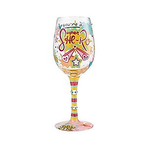 Enesco Designs by Lolita You're a Super She-Ro Artisan Hand-Painted Wine Glass, 15 Ounce, Multicolor