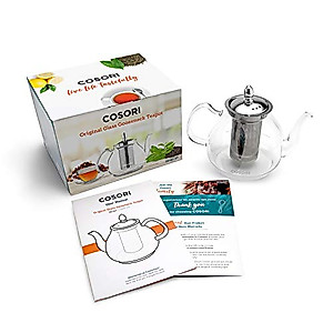 COSORI Glass Teapot Stovetop Safe Gooseneck Kettle with Removable Stainless Steel Infuser Scale Line for Blooming and Loose Leaf Tea Brewer, BPA Free Durable Borosilicate, 1000mL, Transparent