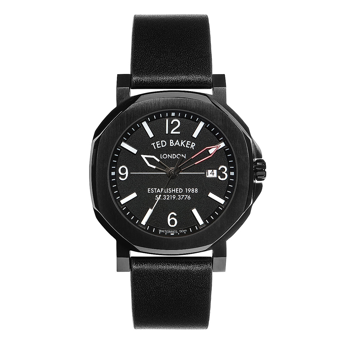 Ted Baker Actonn Black Leather Strap Watch (Model: BKPACS2019I)